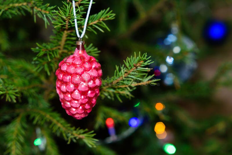Red Cone Decoration on the Christmas Tree. Stock Photo - Image of ...