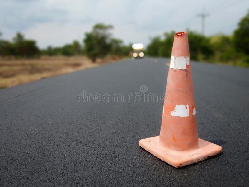 Red Cone on Road in Thailand Stock Image - Image of asphalt, motorcycle ...