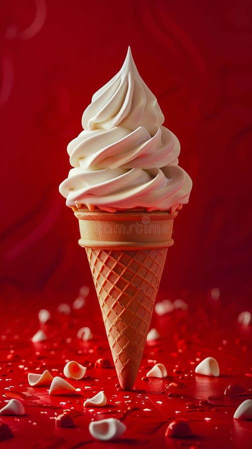 A Red Cone with White Ice Cream on it Stock Image - Image of frosting ...