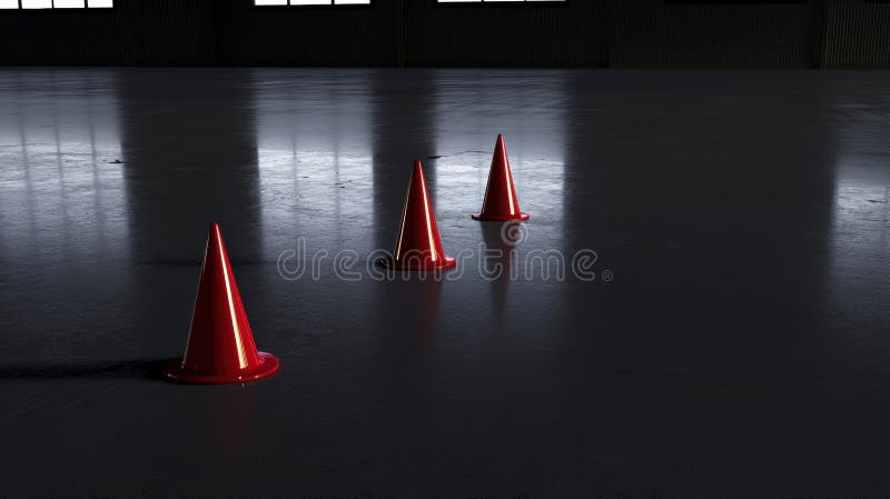Red Cones in a Dark Room stock image. Image of primary - 386280603