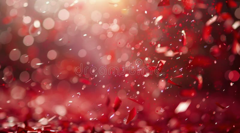 Red Confetti Falling on Red Background with Bokeh Lights Stock Image ...