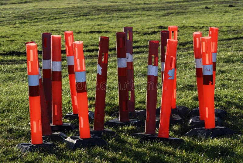 Red Construction Barrier Bollards Stock Photo - Image of symbol ...