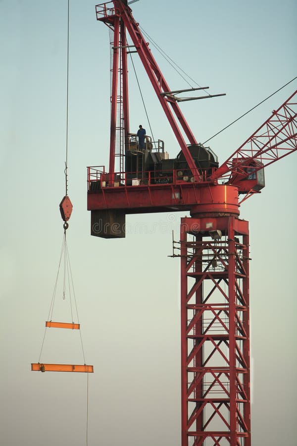 Red Construction Crane Against Blue Sky Editorial Stock Image - Image ...