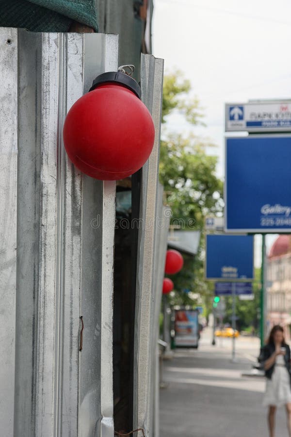 Red Construction Light of Building Construction Site on Moscow Street ...