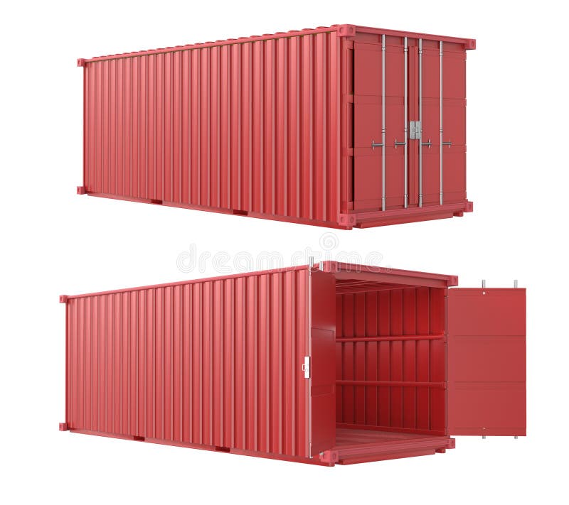 Red Container with Door Open and Close Isolated on White Stock ...