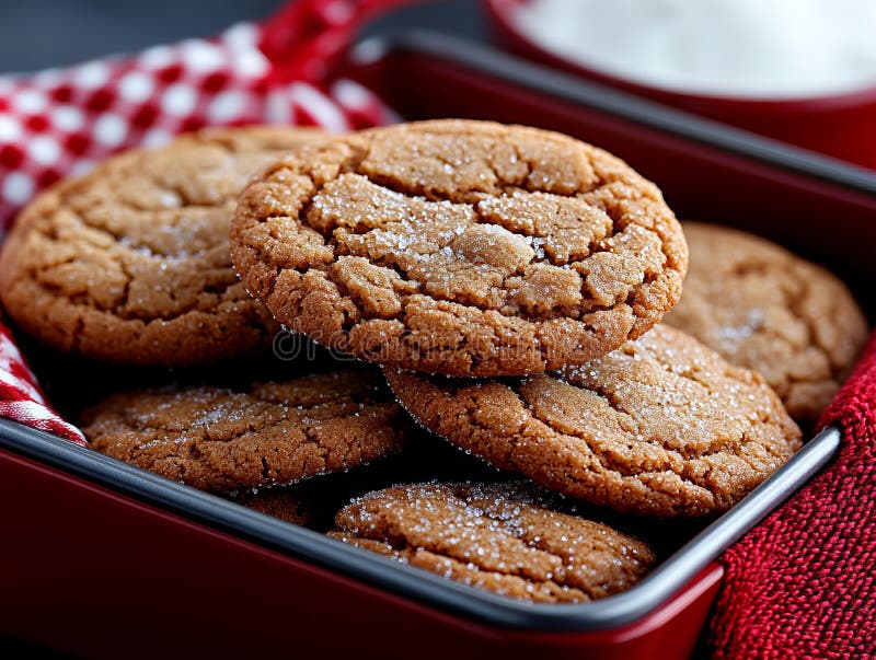 A Red Container Filled with Cookies Sitting on Top of a Table Stock ...