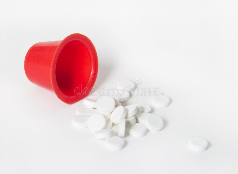 Red Container of Pills on a White Background Stock Photo - Image of ...