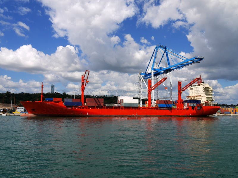 Red Container Ship 2 stock image. Image of cranes, containers - 67361541