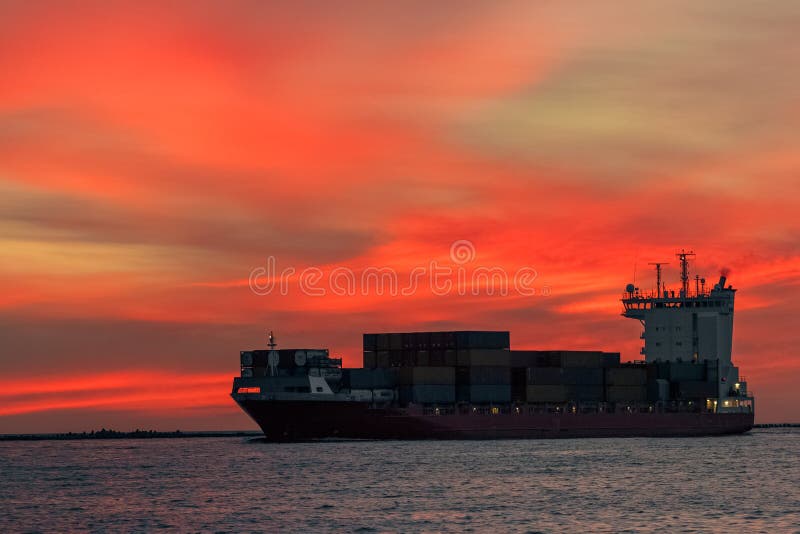 Red container ship stock image. Image of import, orange - 88166541