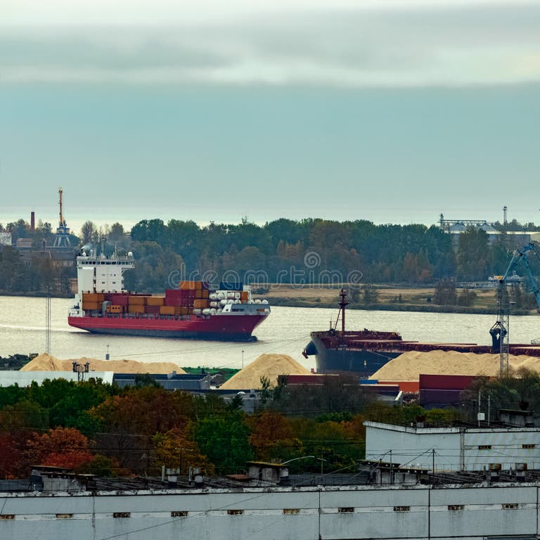 Red container ship stock photo. Image of latvia, delivering - 88608044
