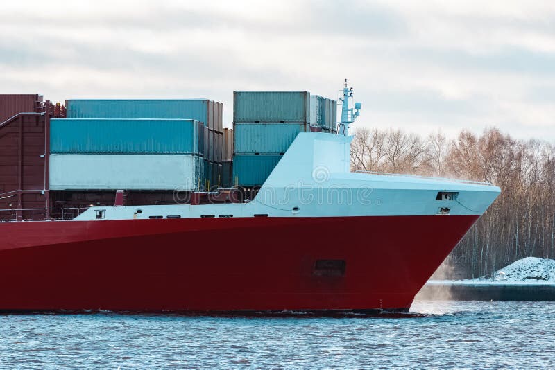 Red container ship stock photo. Image of logistics, water - 93289854