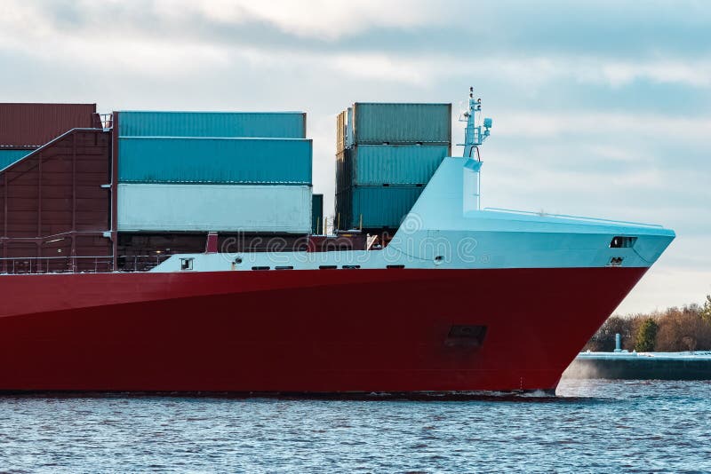 Red container ship stock photo. Image of ocean, full - 97445202