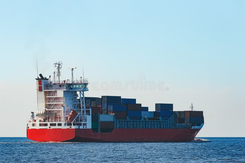 Red container ship stock photo. Image of ocean, vessel - 94141350