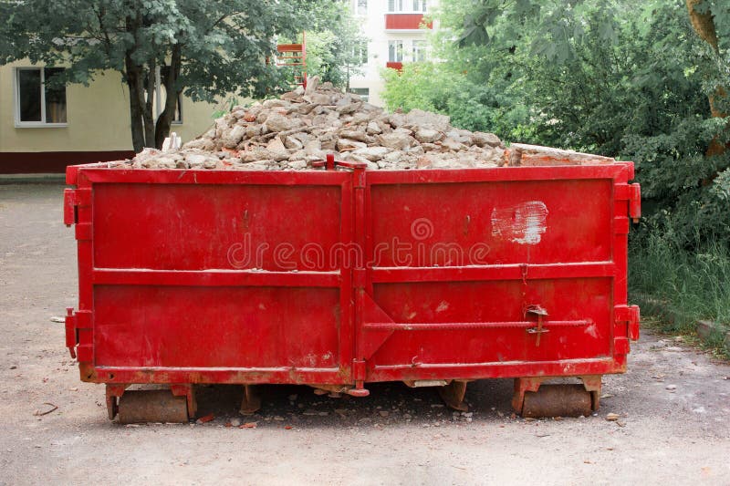 Red Container with Solid Domestic and Construction Waste. Caring for ...