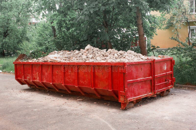 Red Container with Solid Domestic and Construction Waste. Caring for ...