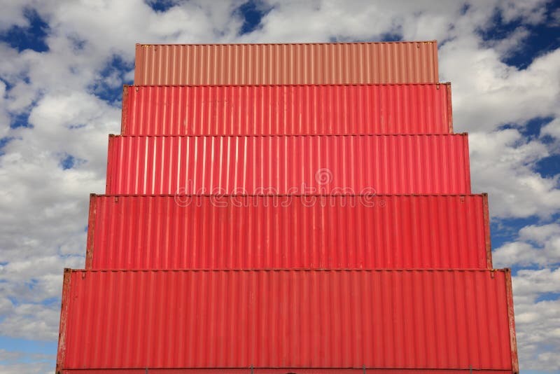 Red Containers in Logistics Harbor Stock Image - Image of goods, stack ...