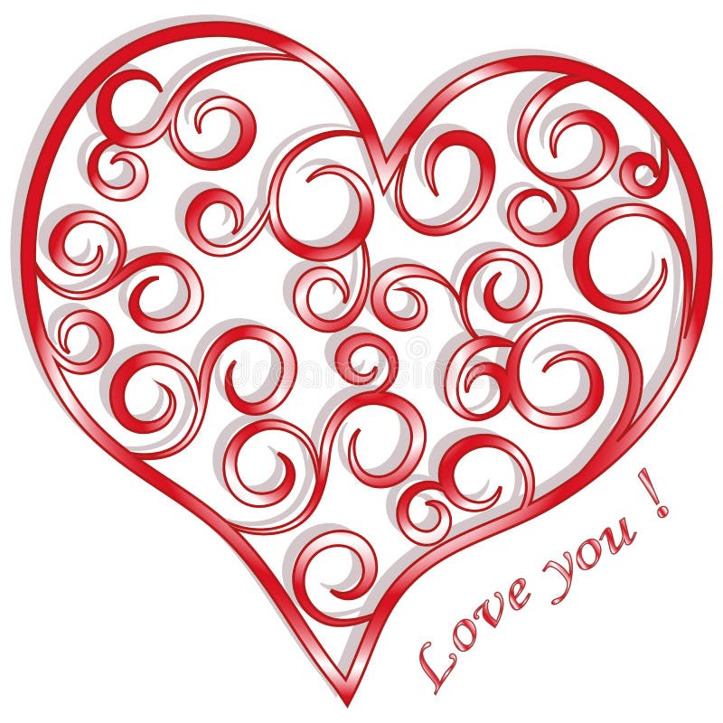 Red Contour of the Heart with an Openwork Pattern Stock Illustration ...