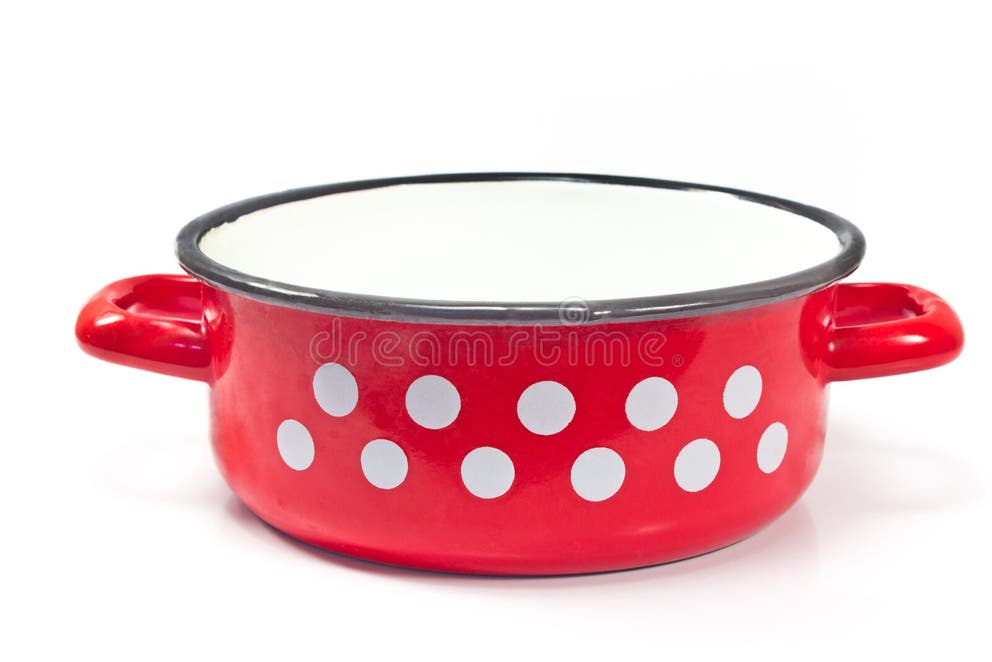 Red Cooking Pot with Dots Isolated Stock Image - Image of household ...
