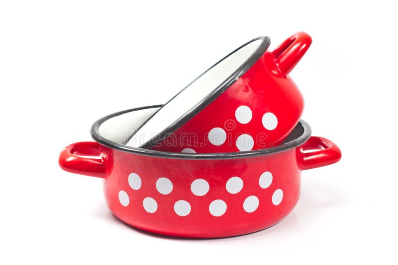 Red Cooking Pot with Dots Isolated Stock Photo - Image of classic ...