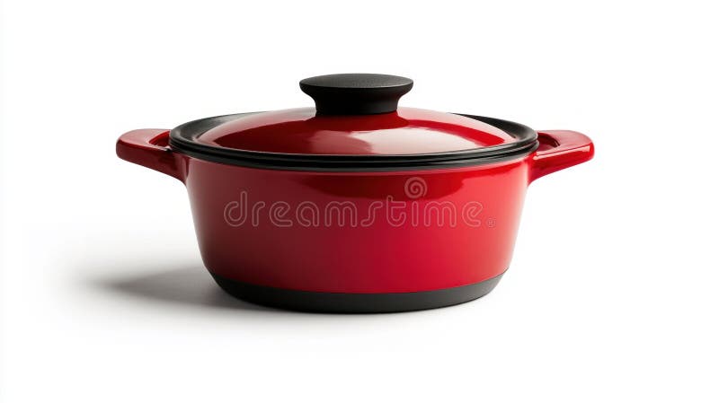 Red Cooking Pot with Lid Isolated on White Background Stock ...