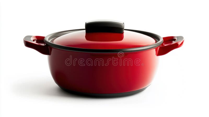 Red Cooking Pot with Lid Isolated on White Background Stock ...