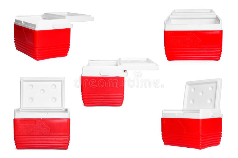 Red Cool Box Isolated on White, Collage Stock Image - Image of cool ...