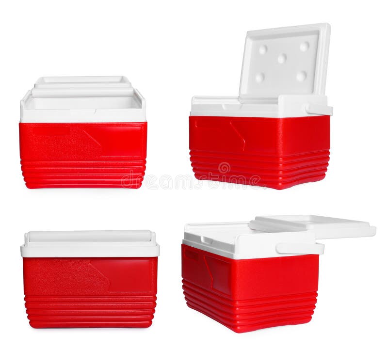 Red Cool Box Isolated on White, Set Stock Image - Image of beach ...