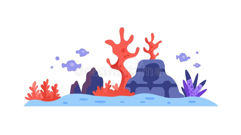 Red Coral on Rock, Aquatic Ecosystem Element, Vector Design Generative ...
