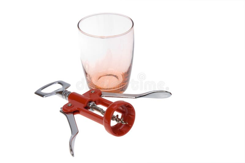 Red corkscrew and glass stock photo. Image of steel, tool - 15275552