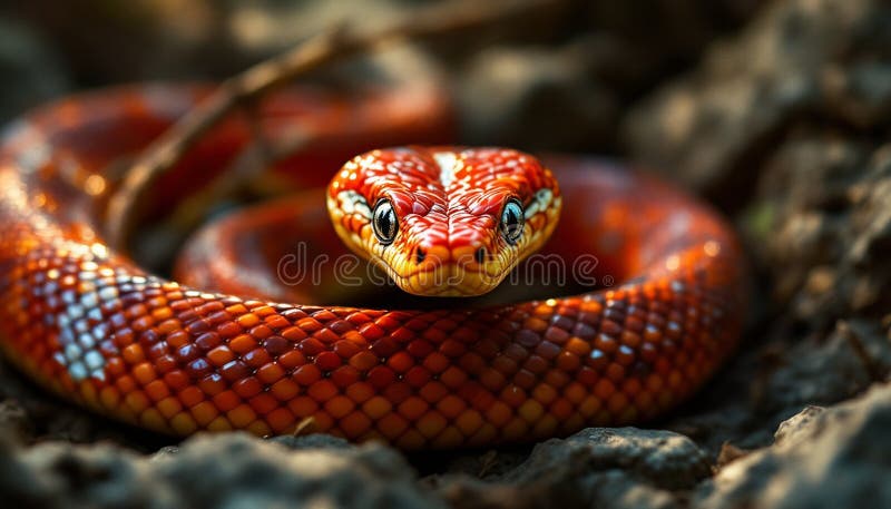 Red Corn Snake is Coiled on the Ground Stock Illustration ...