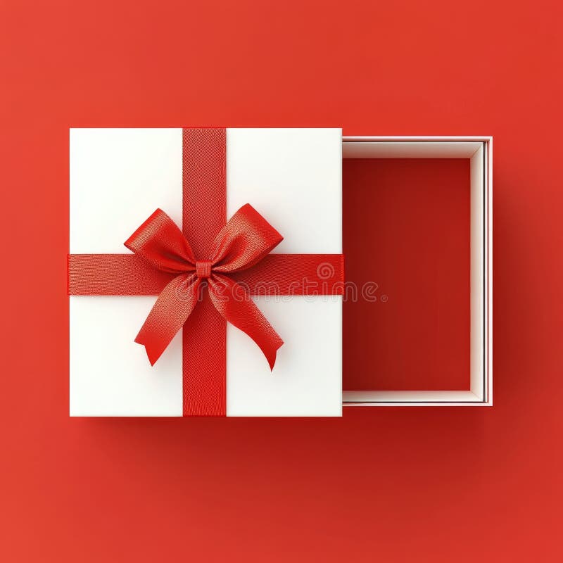 A Red Corner Gift Box Mockup Featuring a Red Bow, Set Against a Dark ...