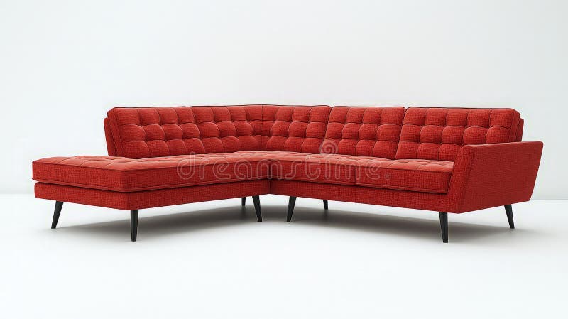 Red Corner Sectional Sofa Against White Wall; Interior Design; Modern ...