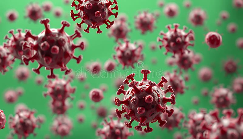 Red Coronavirus Particles Floating Isolated on Green Screen Background ...