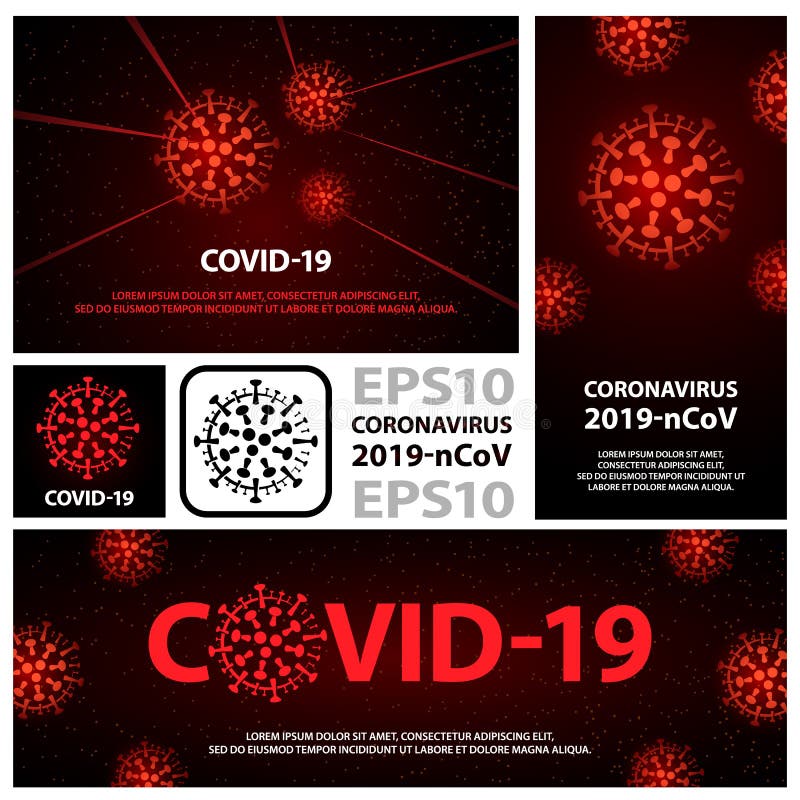 Red Coronavirus Virus Banners Set. Vector Flat Covid-19 Backgrounds for ...