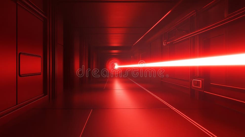 Red Corridor Laser Beam 3D Render, Sci-Fi Tunnel, Digital Art, Red ...