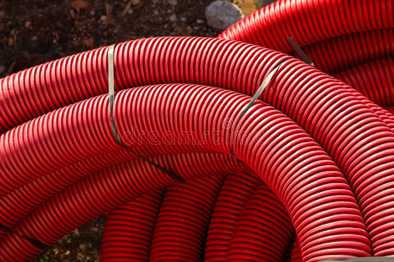 Red Corrugated Pipe for Laying Cables in the Ground, As Well As for Use ...