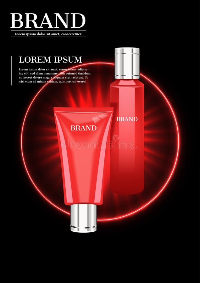 Red Cosmetic Products with Shining Light Stock Vector - Illustration of ...