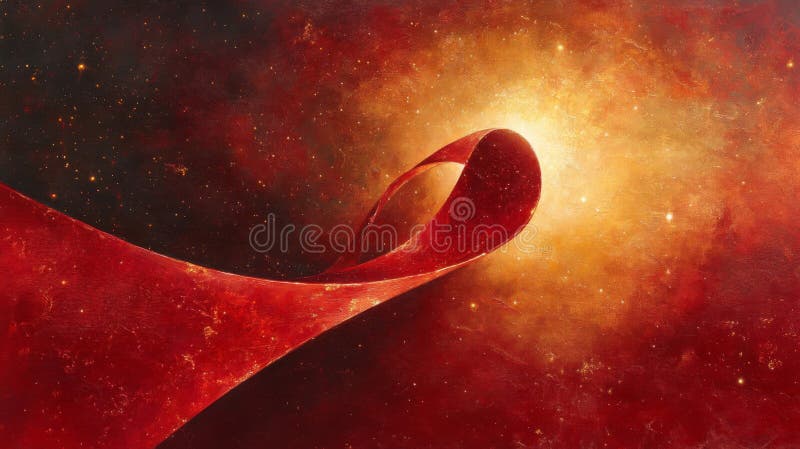 Red Cosmic Ribbon through Starry Nebula Stock Illustration ...