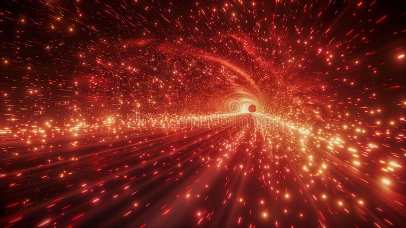 Red Cosmic Tunnel with Speeding Light Particles in Space Stock ...