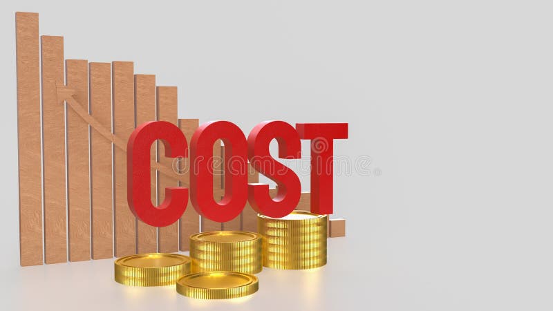 The Red Cost Text and Gold Coins for Business Concept 3d Rendering ...