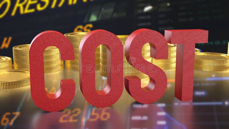The Red Cost Text and Gold Coins for Business Concept 3d Rendering ...