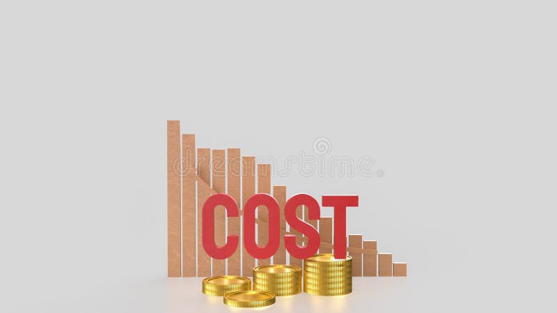 The Red Cost Text and Gold Coins for Business Concept 3d Rendering ...