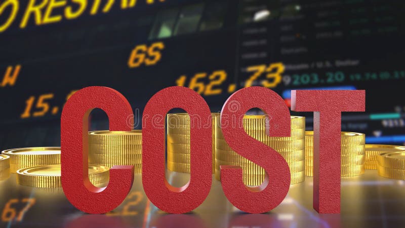 The Red Cost Text and Gold Coins for Business Concept 3d Rendering ...