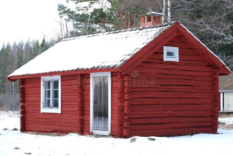 Red wooden cabin stock image. Image of winter, scandinavian - 4723327
