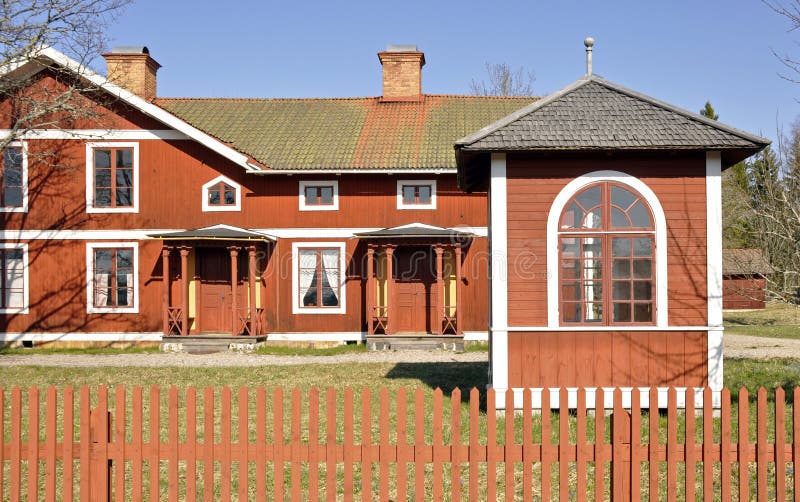 Red Cottage stock photo. Image of grass, windows, tree - 9118506