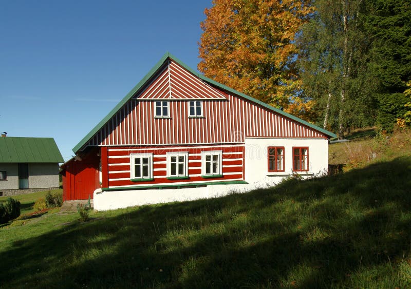 Red cottage stock photo. Image of fall, wooden, timber - 34427818