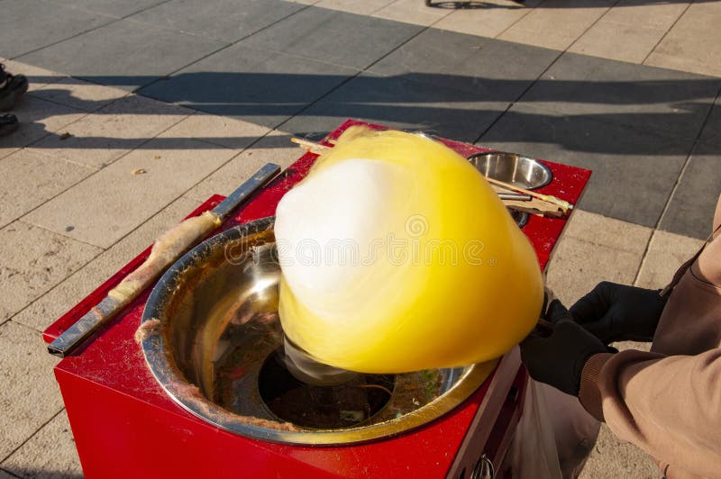 Red Cotton Candy Machine in a Park Closeup Stock Photo - Image of ...