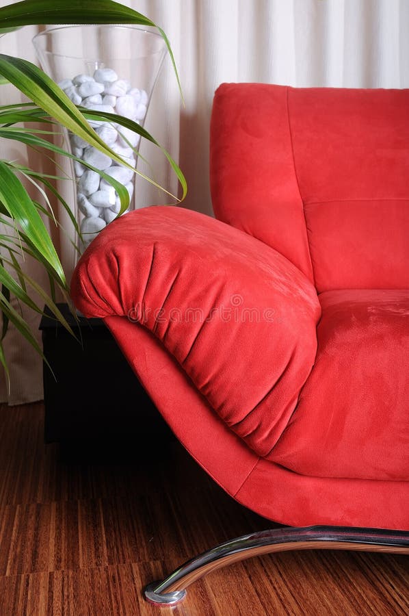 Red couch stock image. Image of couch, plant, white, interiors - 8100083