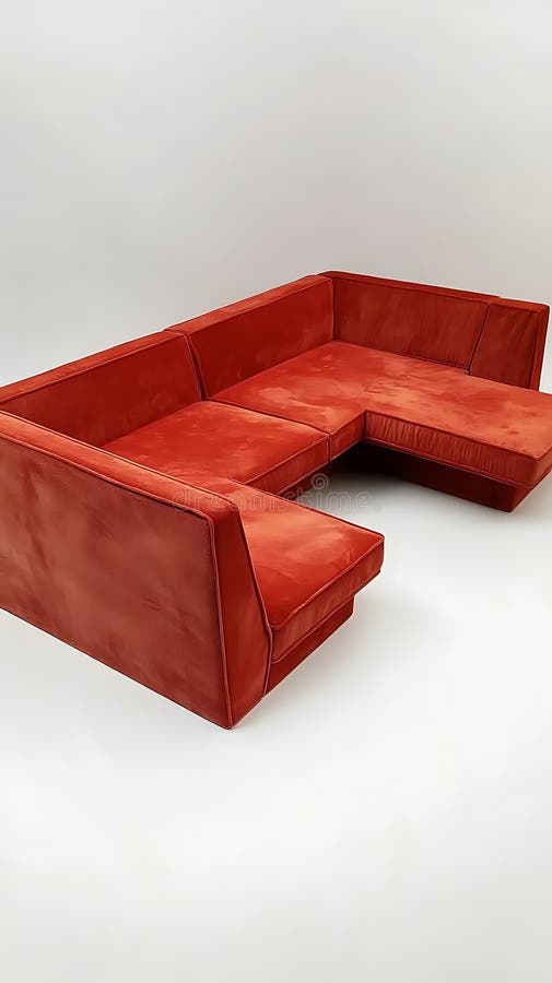 Red Couch with a Curved Back and a Long Sectional Sofa Stock Photo ...