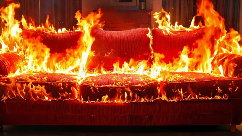 A Red Couch is Engulfed by Flames in a Living Room Stock Video - Video ...
